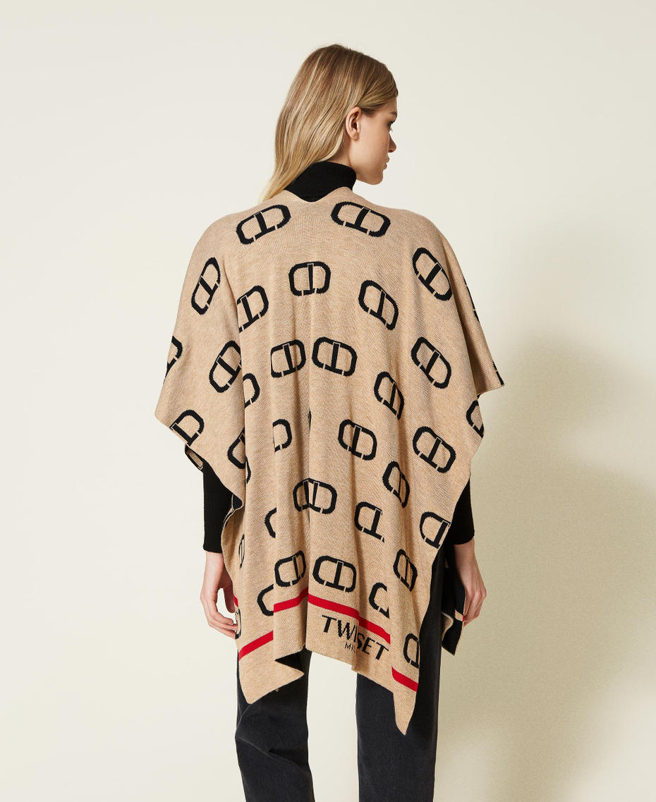 Reversible poncho with Oval T logo Woman, Beige | TWINSET Milano