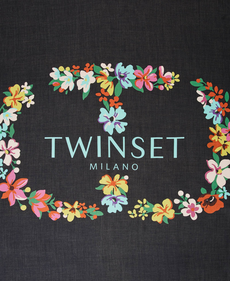 Pañuelo de modal estampado floral Oval T Mujer, Negro | TWINSET Milano