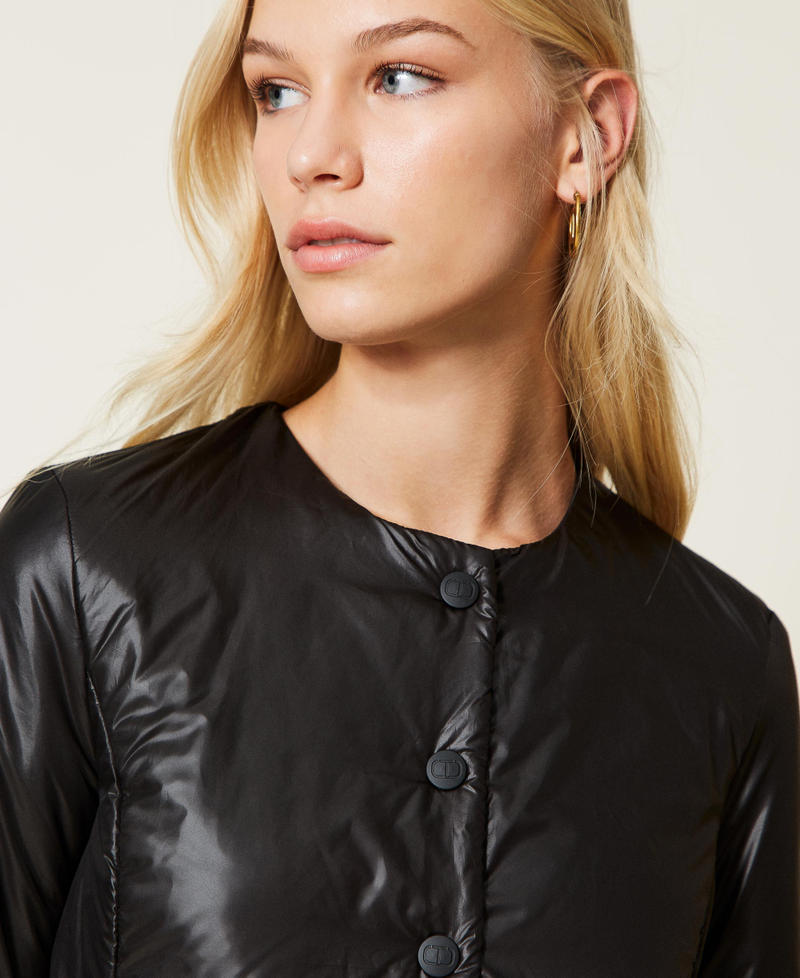 Padded Mandarin collar jacket Woman, Black | TWINSET Milano