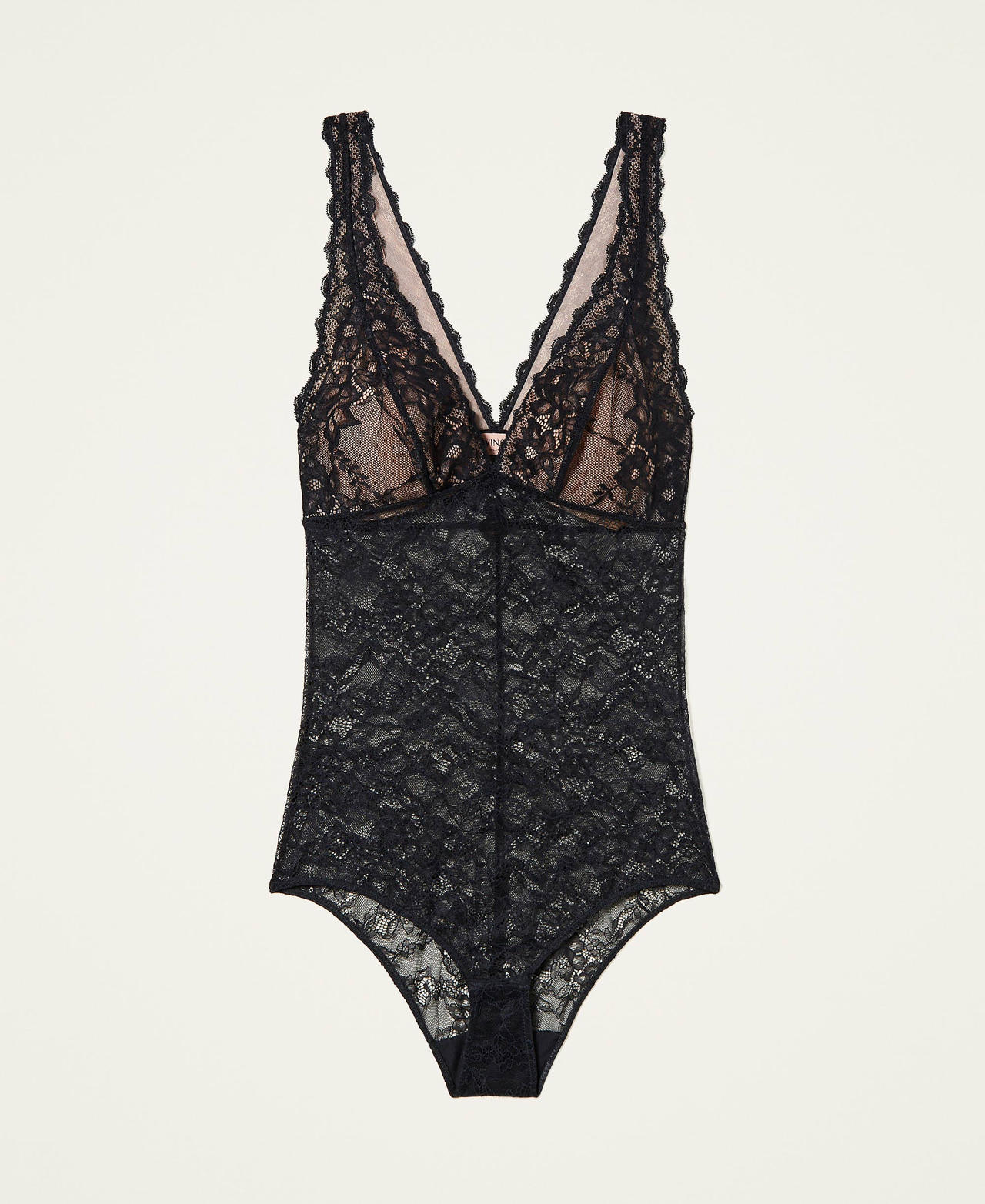 Body de encaje Valenciennes Mujer, Negro | TWINSET Milano