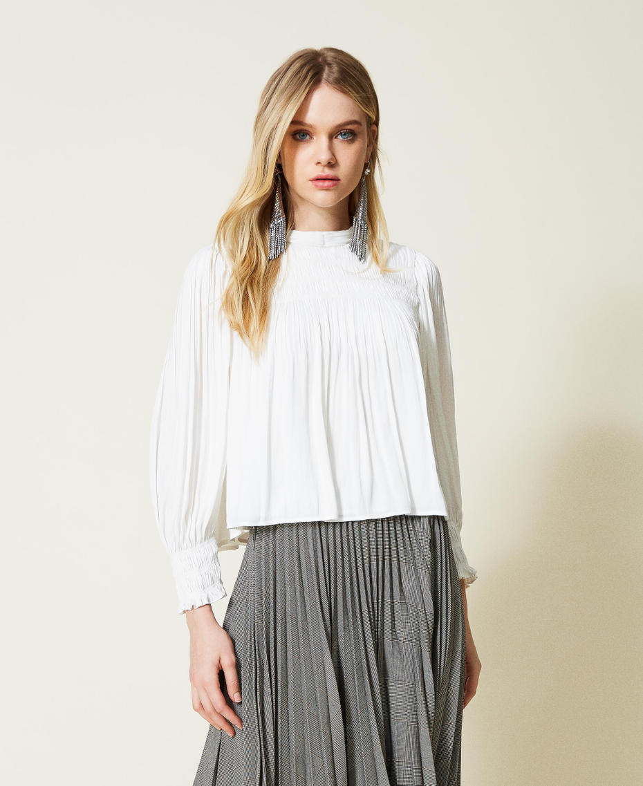 Blusa in raso plissé Donna, Bianco | TWINSET Milano