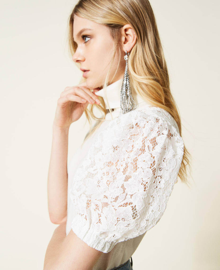 Maglia In Misto Lana Con Pizzo