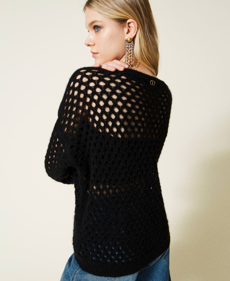 Mohair blend mesh jumper Woman, Black | TWINSET Milano