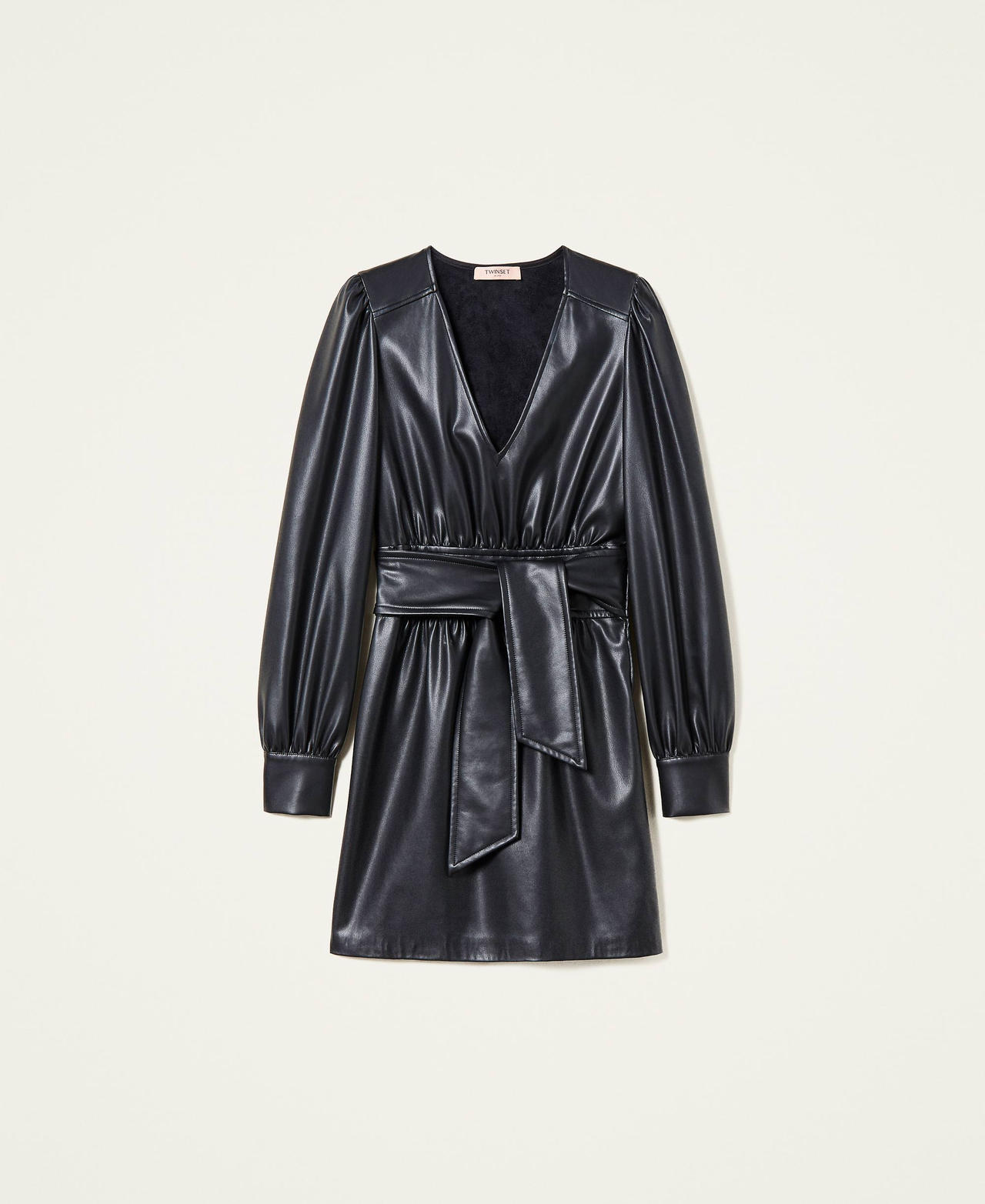 Abito effetto pelle con arricciatura Donna, Nero | TWINSET Milano