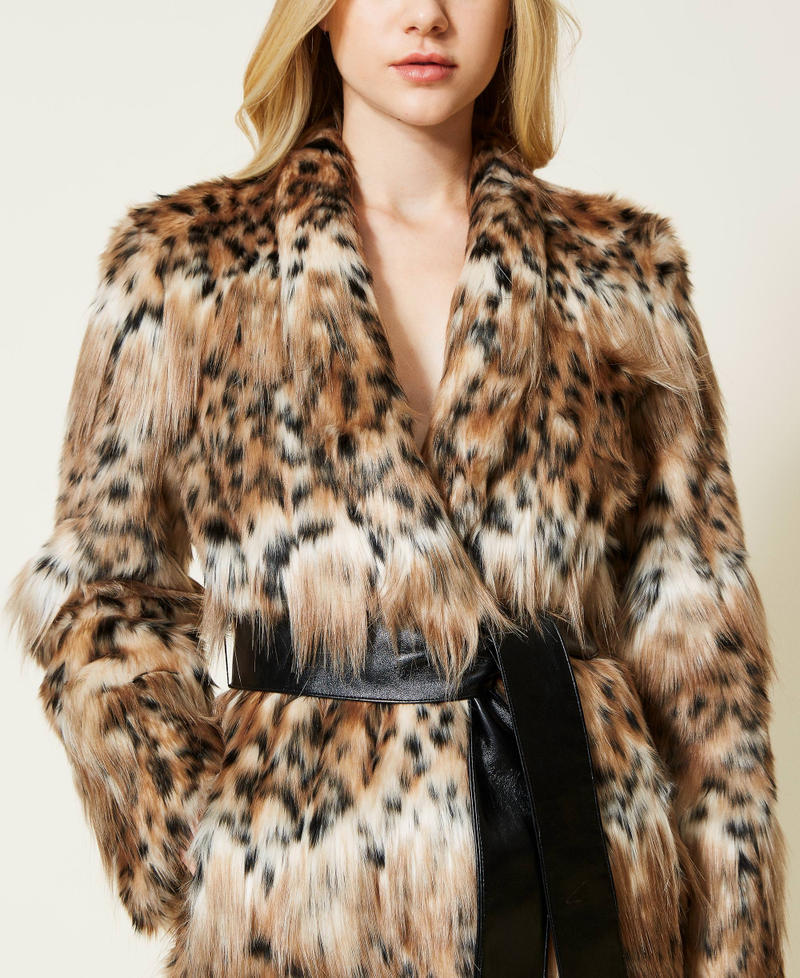 Abrigo de pelo sintético animal print Mujer, Marrón | TWINSET Milano