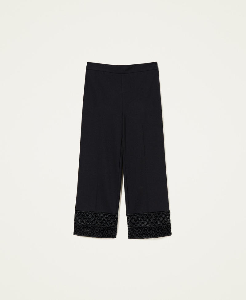 Pantaloni cropped con ricamo in velluto Donna, Nero | TWINSET Milano