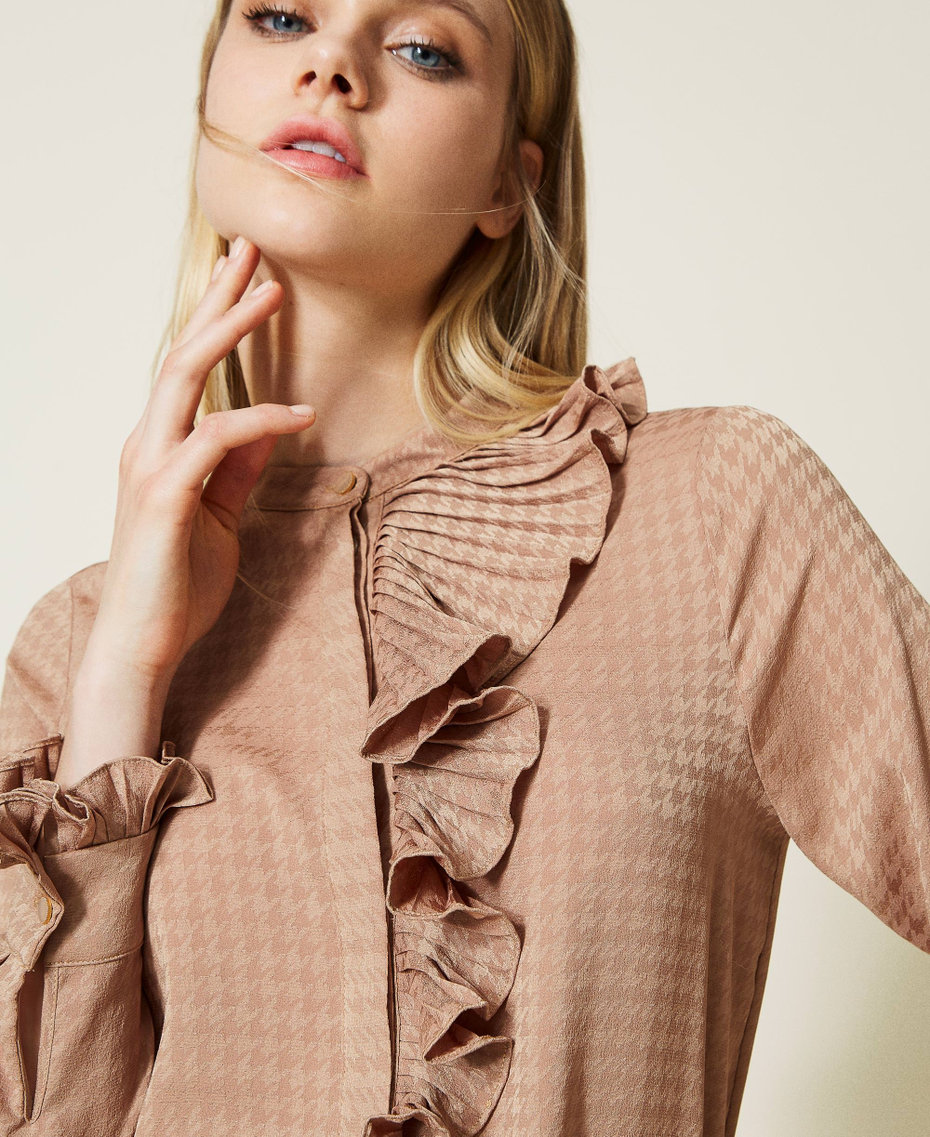 Camicia in pied de poule con volant Donna, Beige | TWINSET Milano