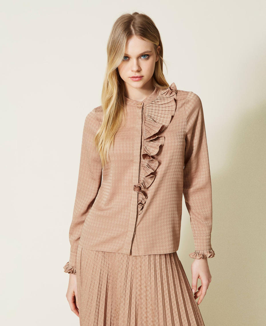 Camicia in pied de poule con volant Donna, Beige | TWINSET Milano
