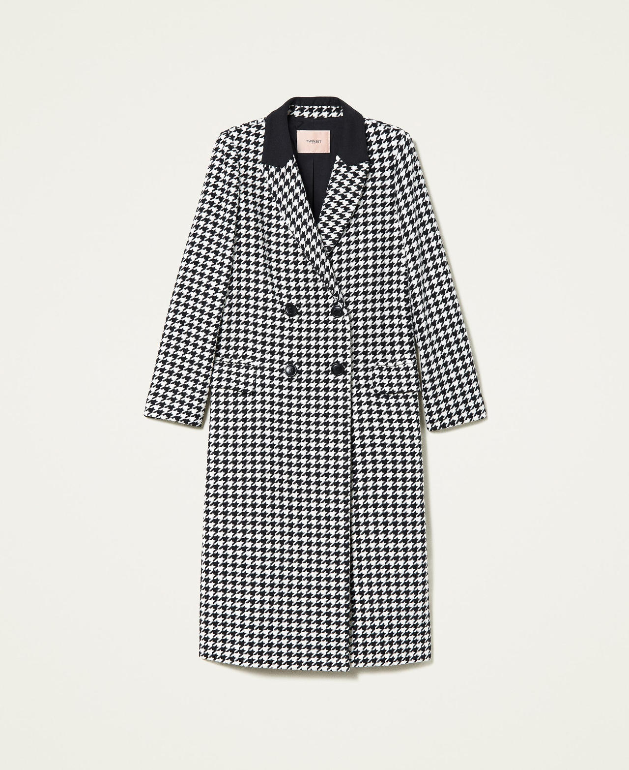 Wool blend coat with houndstooth pattern Woman, Grey | TWINSET Milano