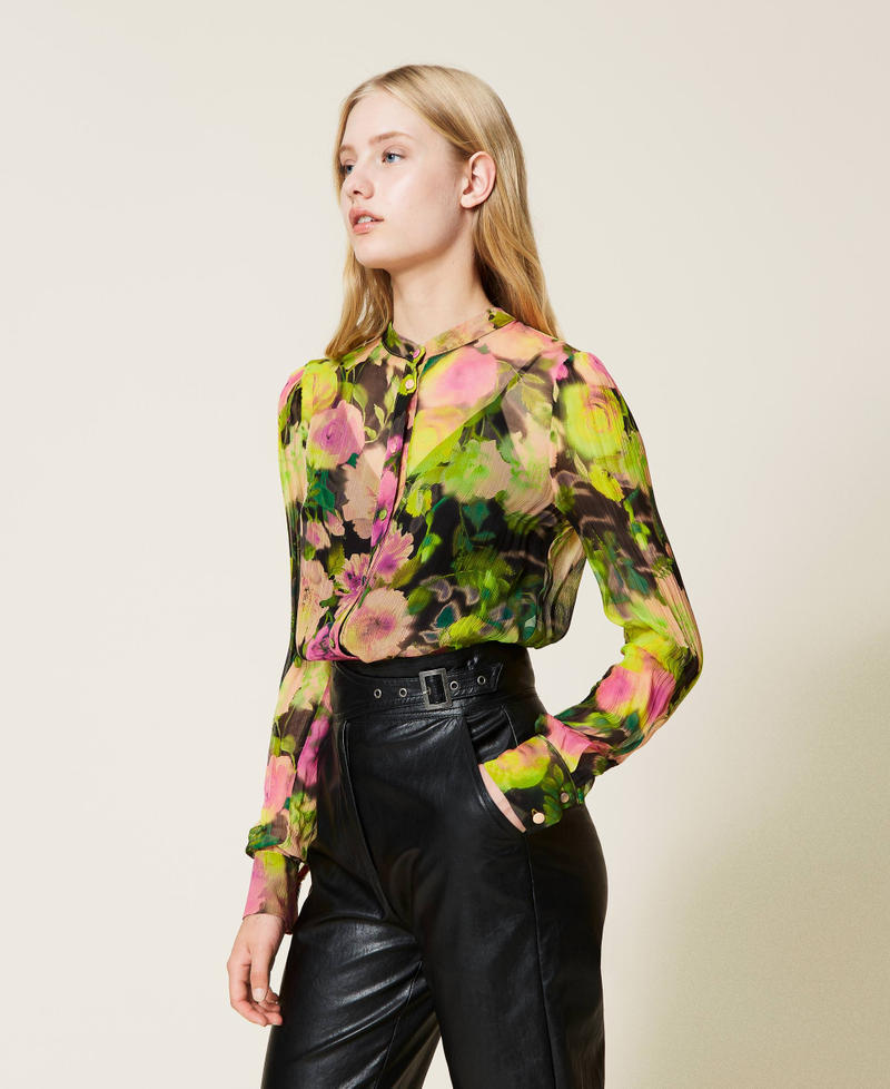 Bluse aus geblümtem Crepon Frau, Grün | TWINSET Milano
