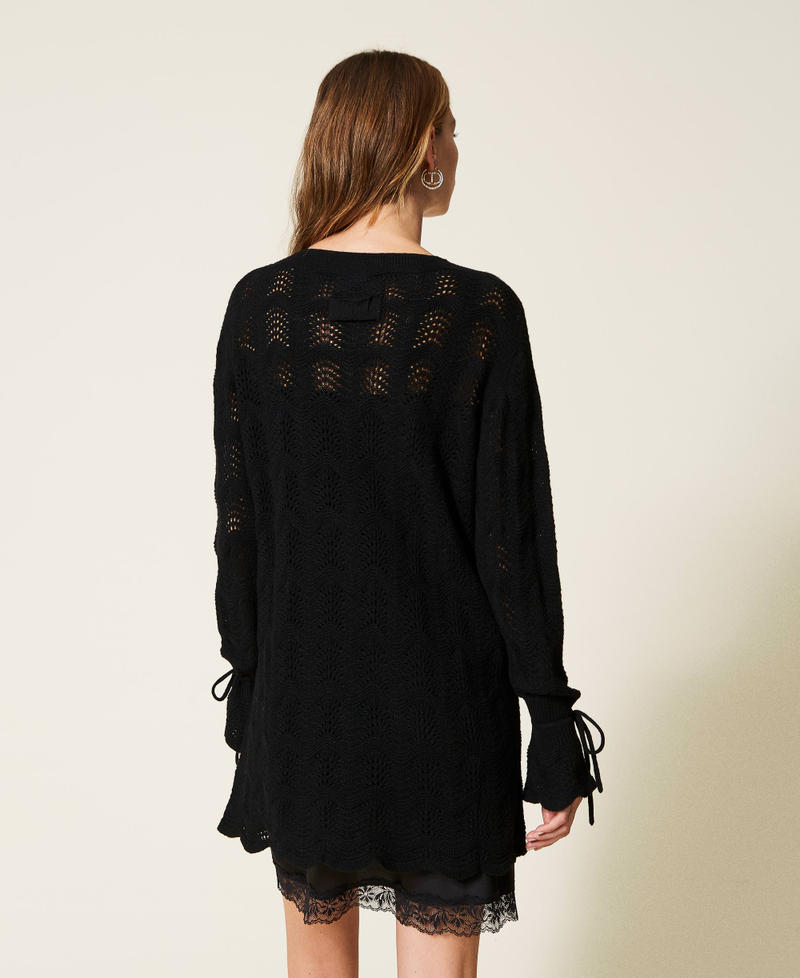 Treeblend yarn short openwork dress Woman, Black | TWINSET Milano