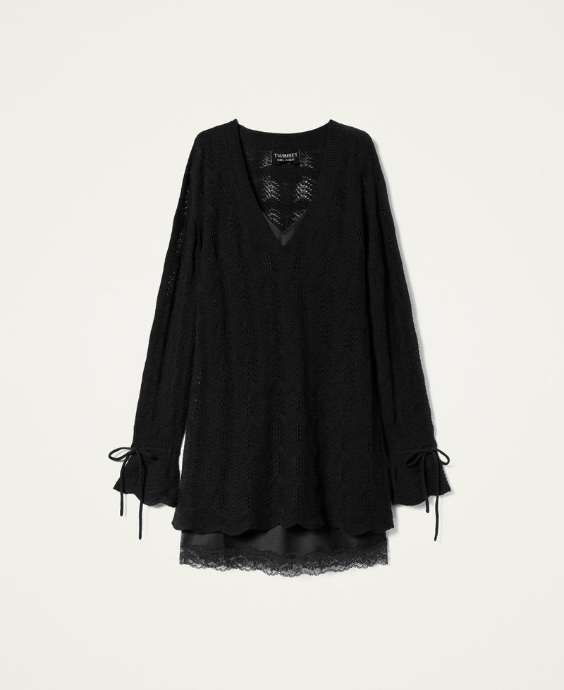 Treeblend yarn short openwork dress Woman, Black | TWINSET Milano