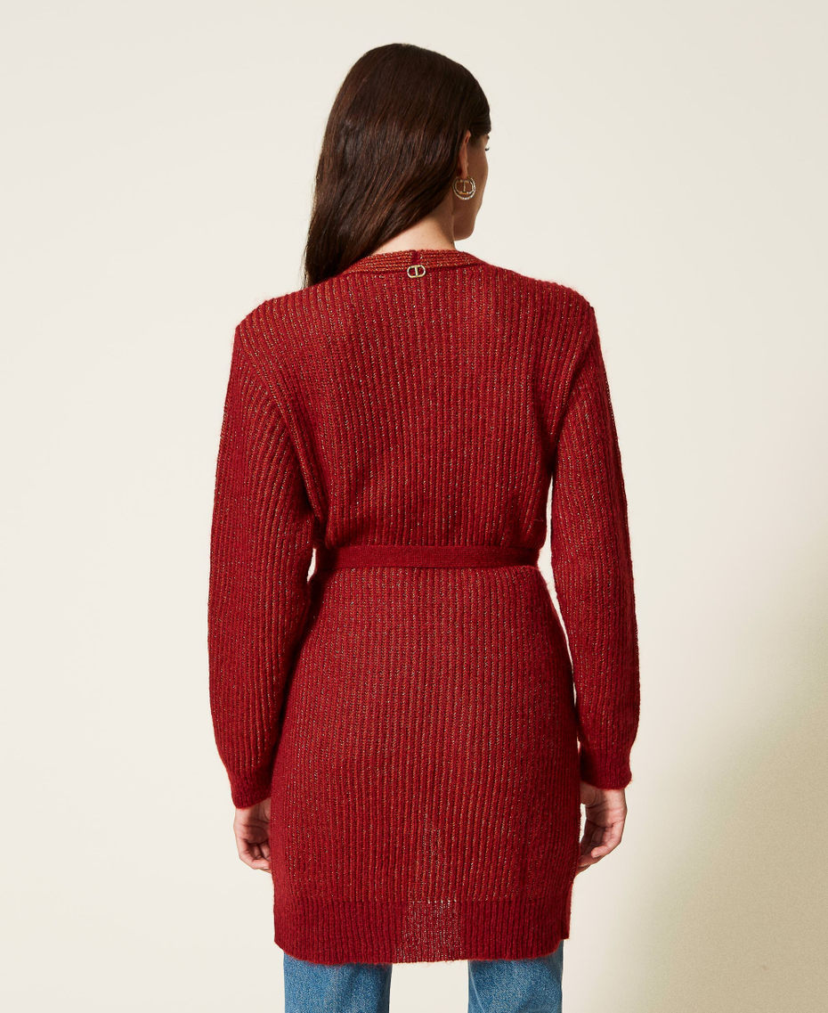 Mohair blend maxi cardigan with lurex Woman, Orange | TWINSET Milano