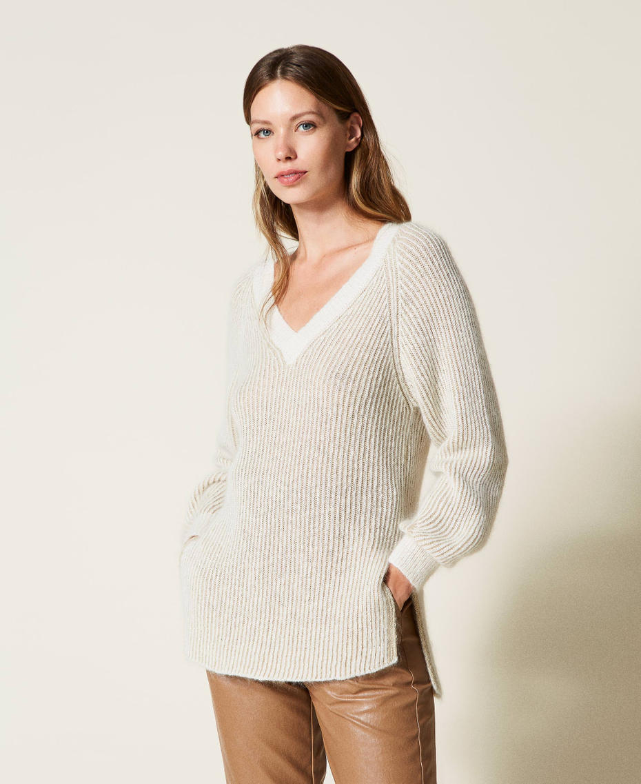 Maglia misto mohair con lurex Donna, Bianco | TWINSET Milano