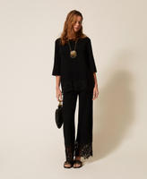 Maxi jumper with lace Woman, Black | TWINSET Milano