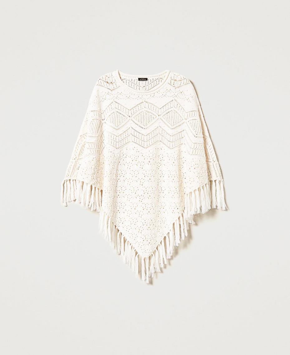 Knit poncho with fringes Woman, White | TWINSET Milano