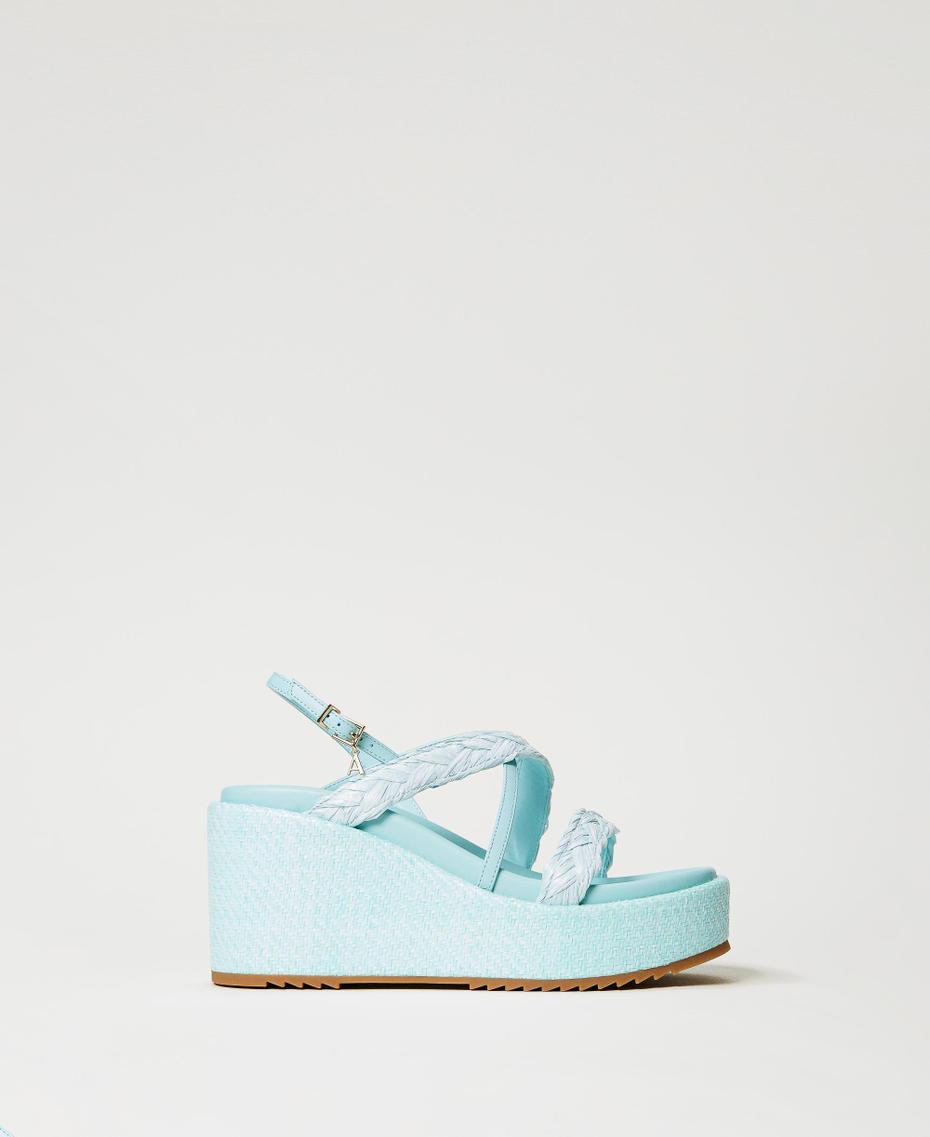 Raffia wedge sandals Woman, Light blue | TWINSET Milano