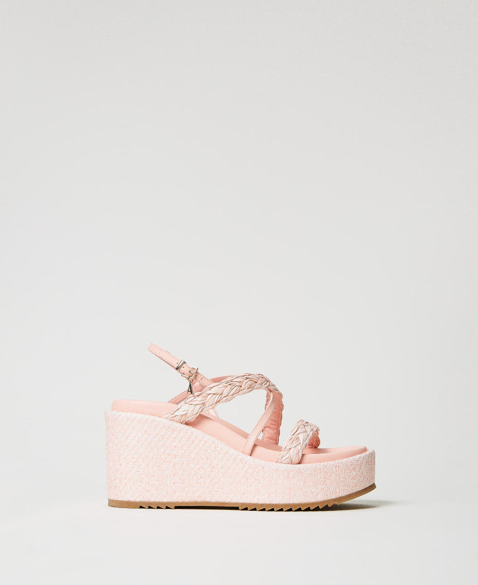 Raffia wedge sandals Woman, Pink | TWINSET Milano