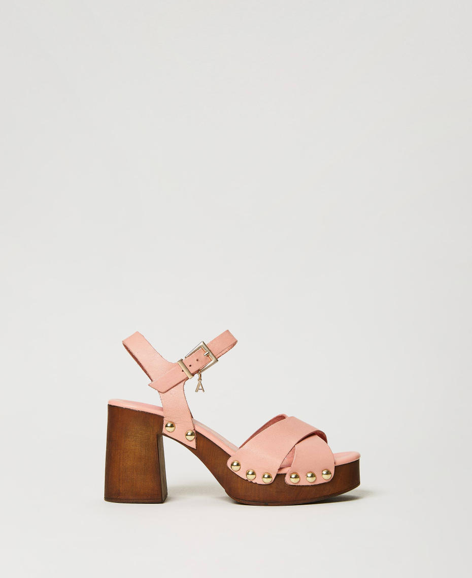 Sandalias zueco de piel Mujer, Rosa | TWINSET Milano