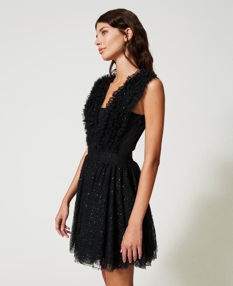 Abito in tulle ricamato da paillettes Donna, Nero | TWINSET Milano