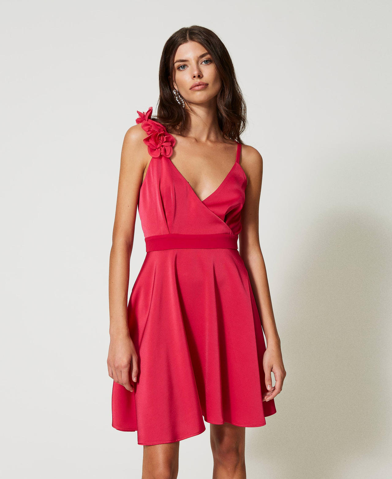 Abito con spalline e fiori in organza Donna, Fucsia | TWINSET Milano