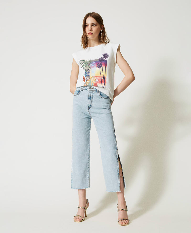 Vaqueros mom fit con strass Mujer, Azul | TWINSET Milano