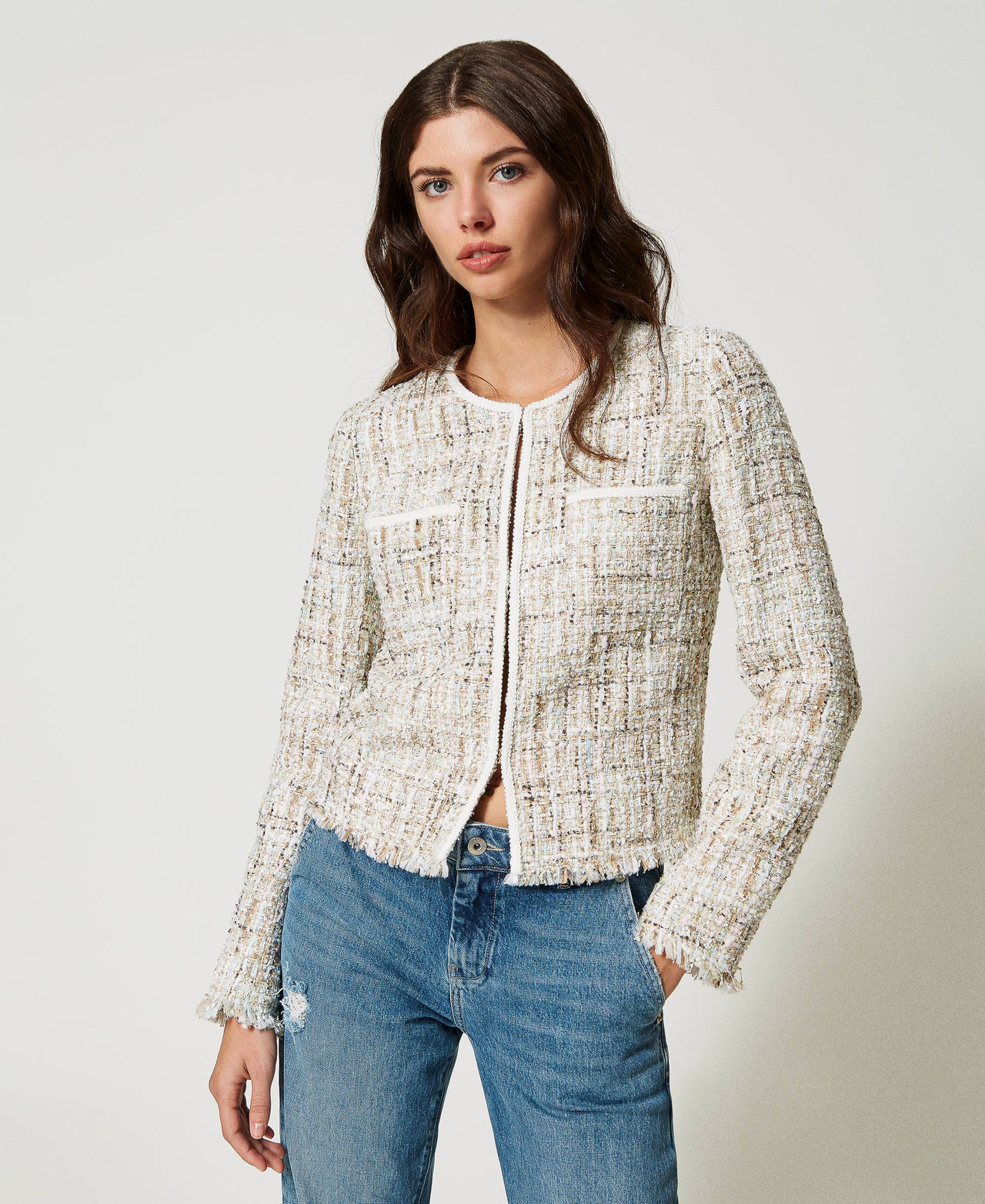 Giacca bouclé con paillettes Donna, Beige | TWINSET Milano