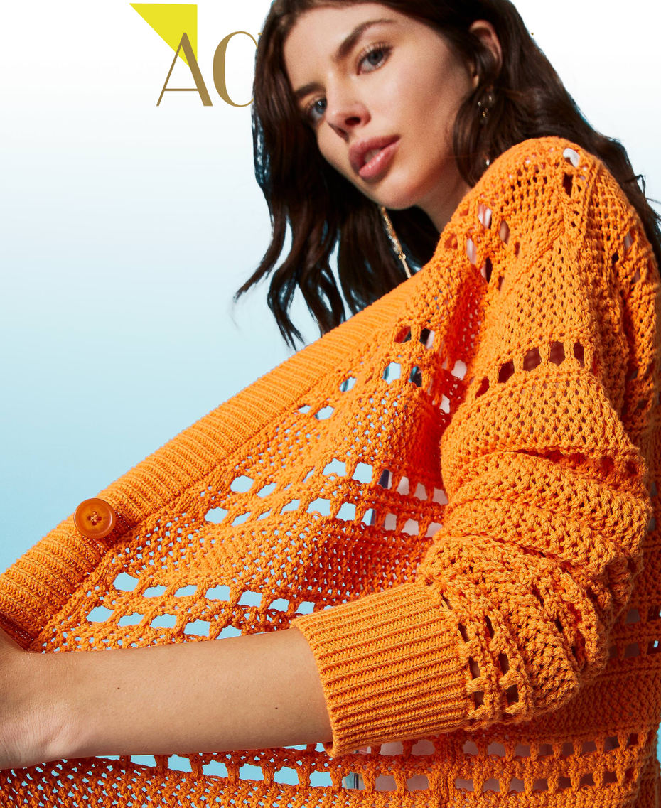 Cárdigan de punto calado Mujer, Naranja | TWINSET Milano