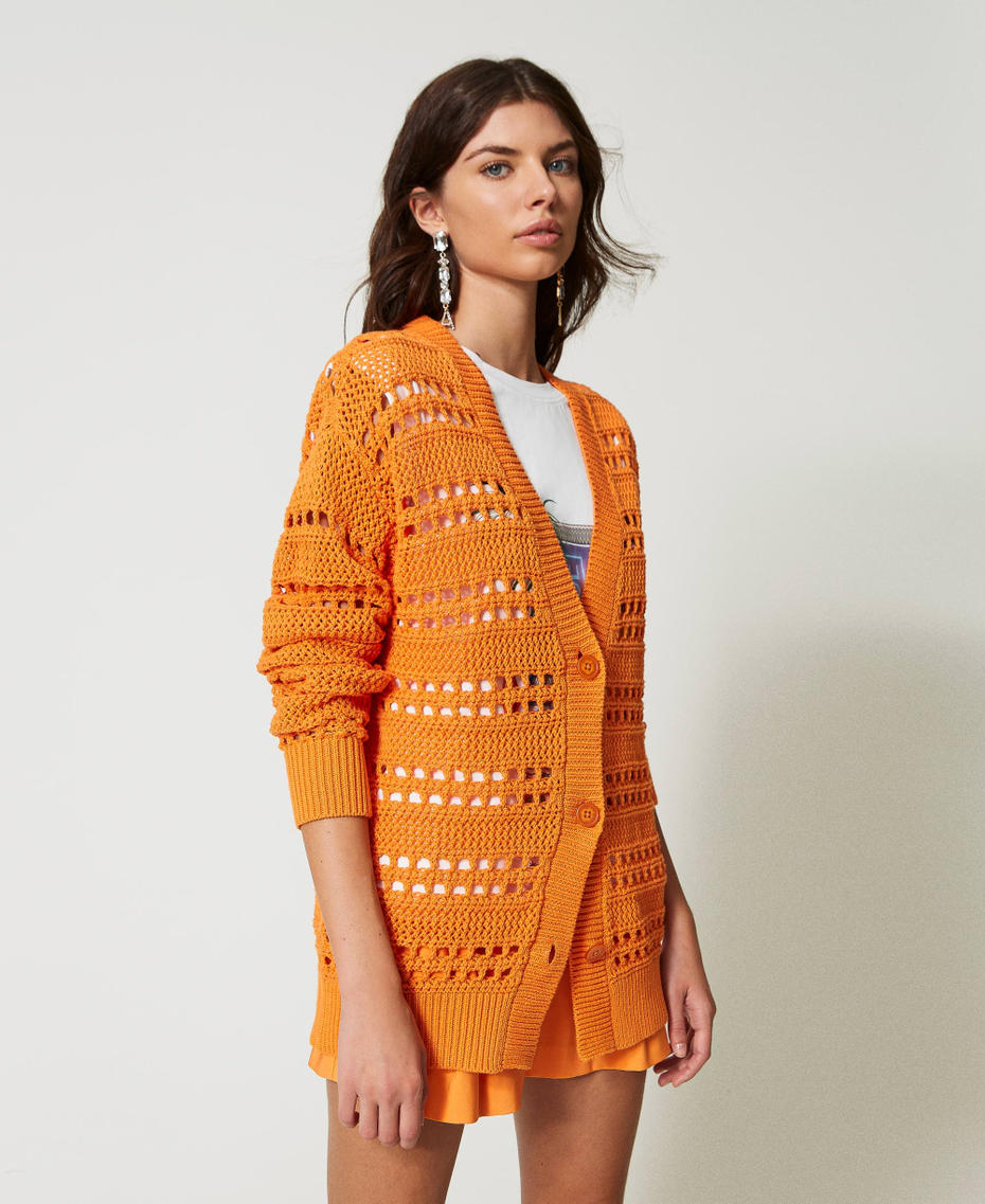 Cárdigan de punto calado Mujer, Naranja | TWINSET Milano