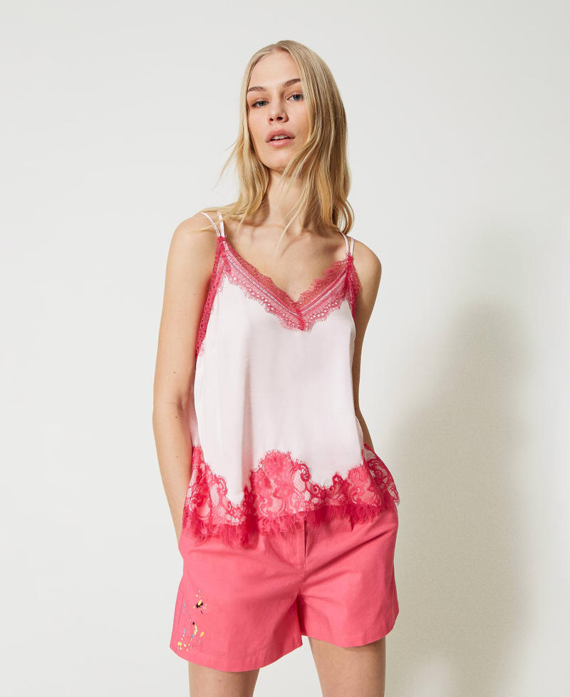 Top MYFO de raso con encaje Mujer, Rosa | TWINSET Milano