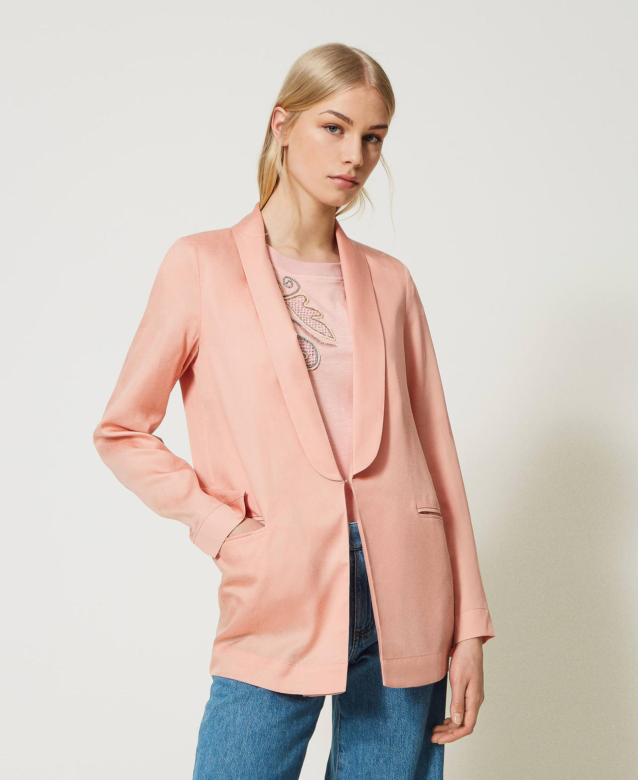 Giacca blazer con revers sciallato Donna, Rosa | TWINSET Milano