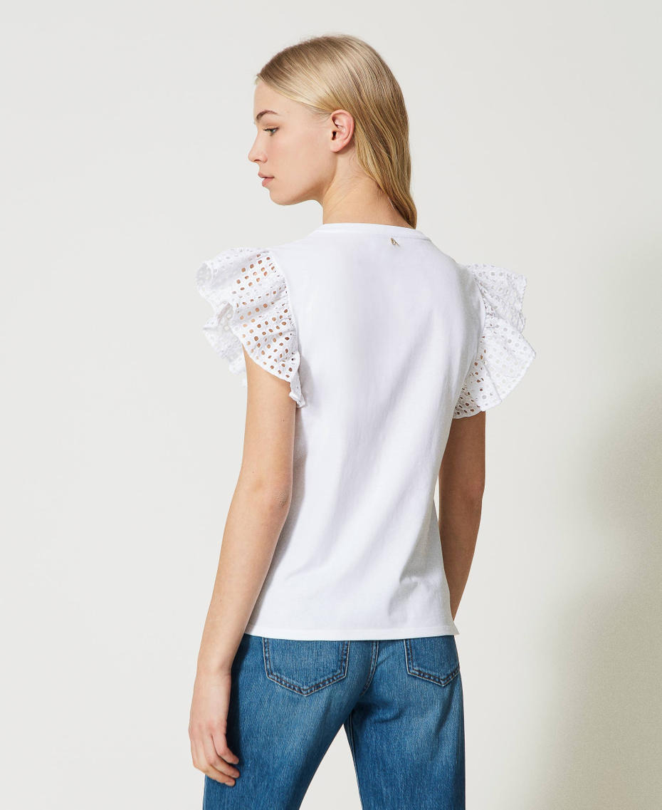 Top con mangas de bordado inglés Mujer, Blanco | TWINSET Milano