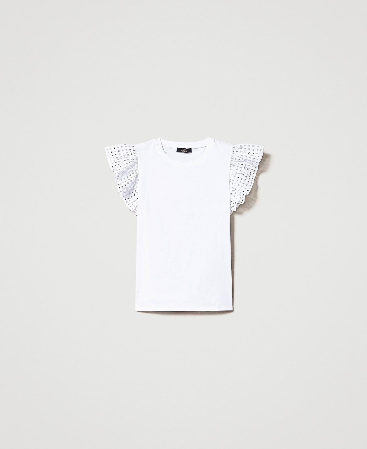 Top con mangas de bordado inglés Mujer, Blanco | TWINSET Milano