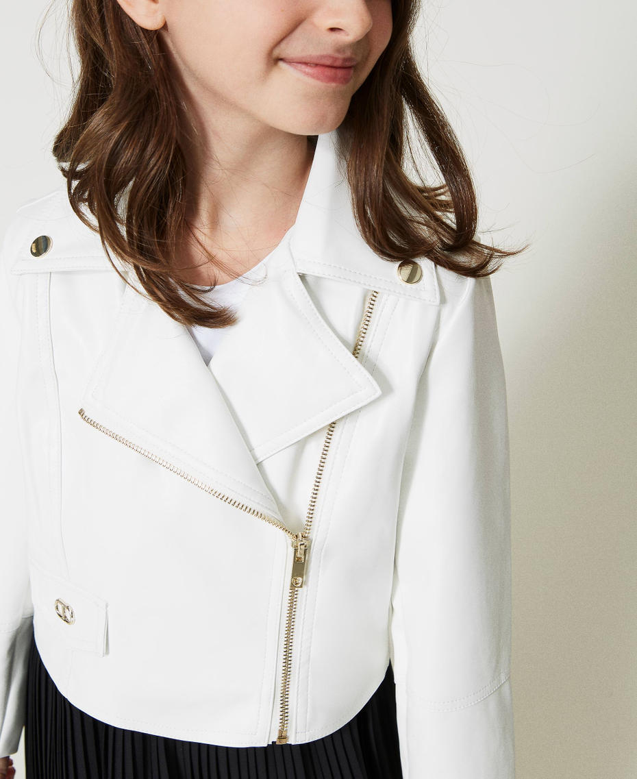 Leather-like biker jacket Girl, White | TWINSET Milano