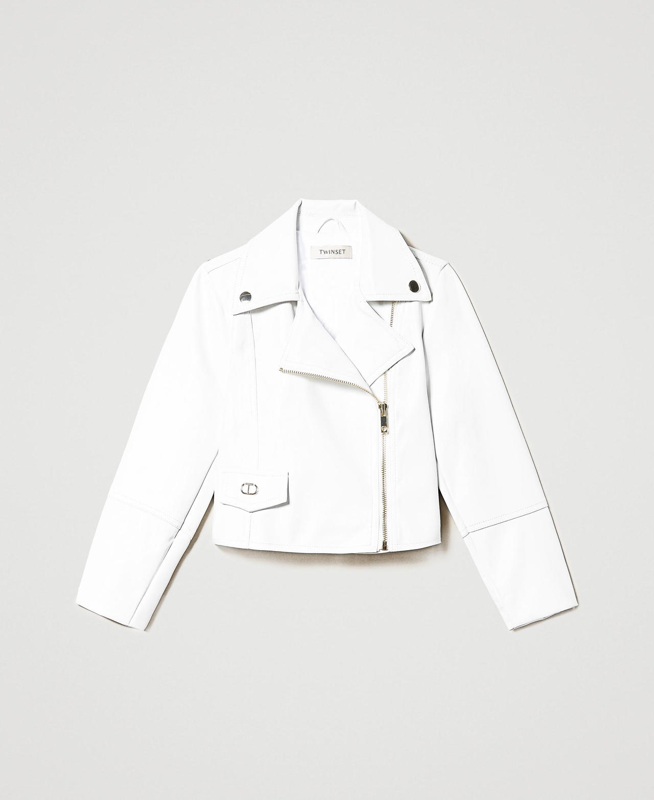 Leather-like biker jacket Girl, White | TWINSET Milano