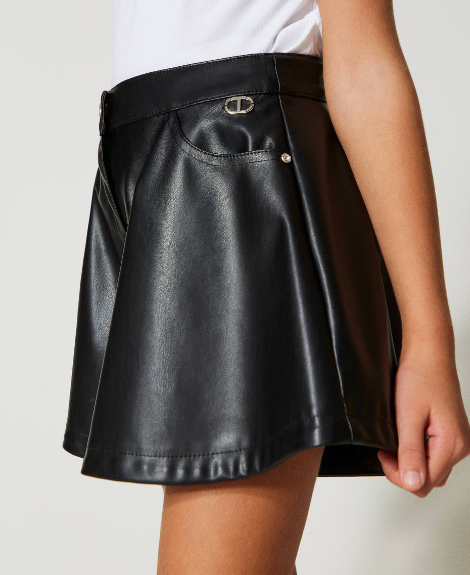 Short évasé effet cuir Fille, Noir | TWINSET Milano