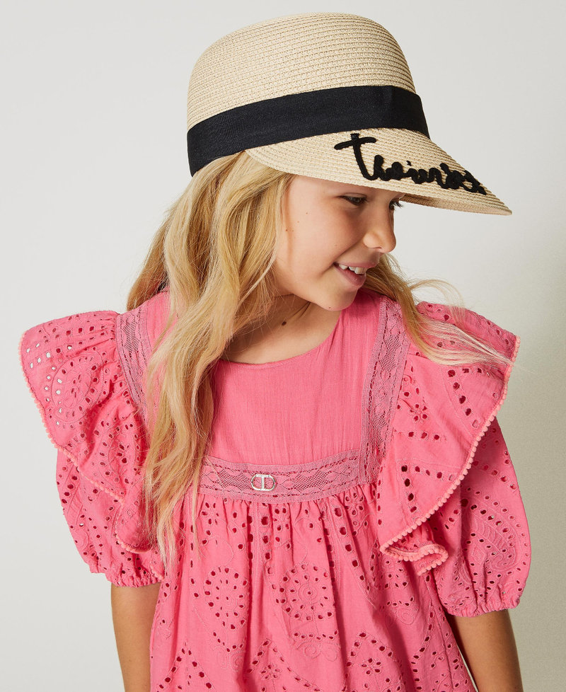 Straw hat with logo Girl, Beige | TWINSET Milano