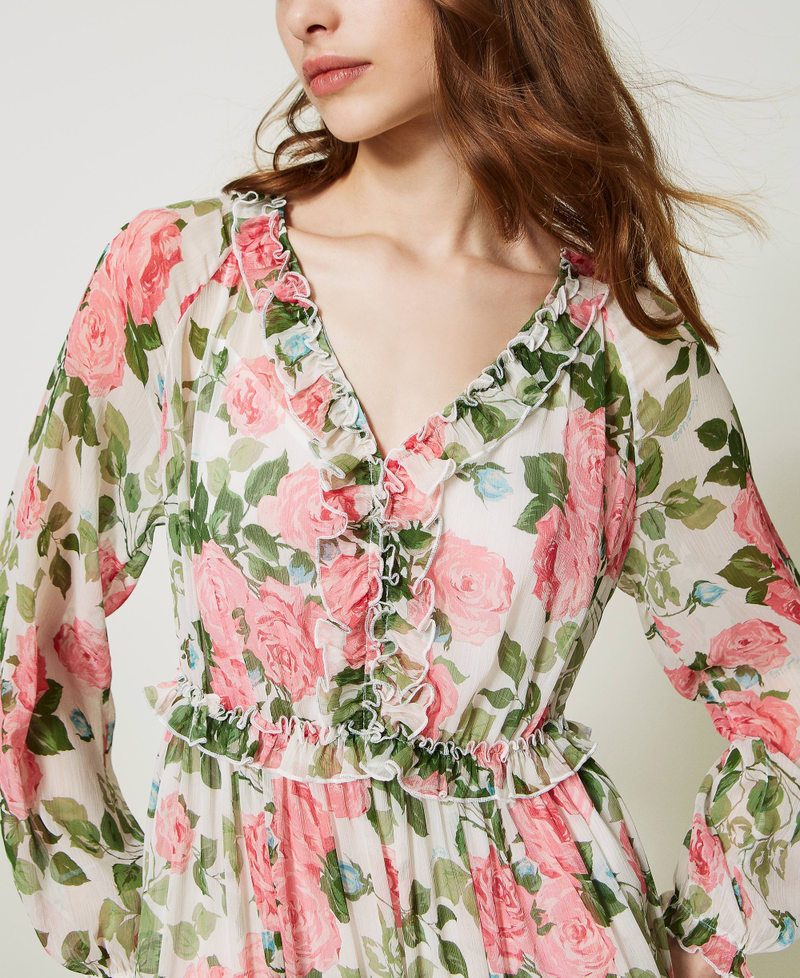 Robe midi avec imprimé de roses Femme, Fantaisie | TWINSET Milano