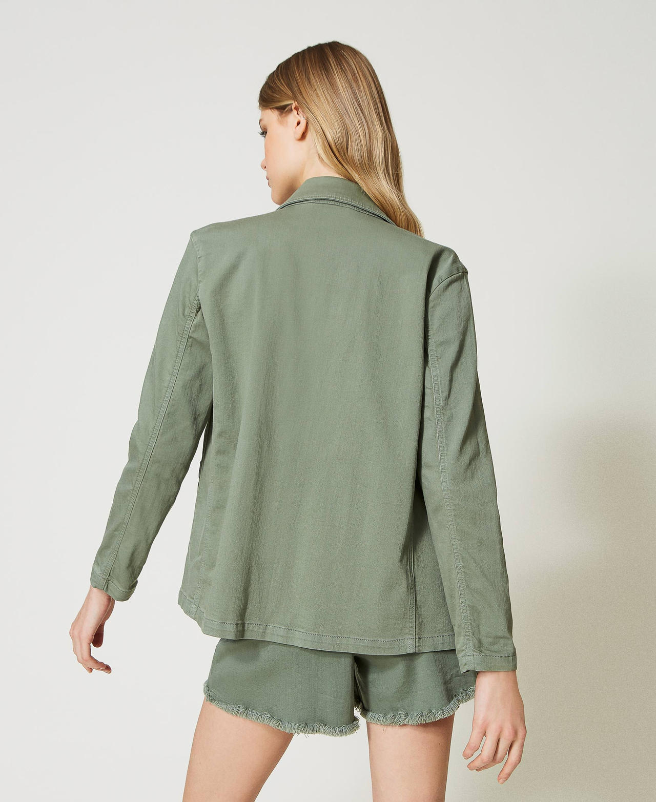 Giacca sahariana in bull con ricami Donna, Verde | TWINSET Milano
