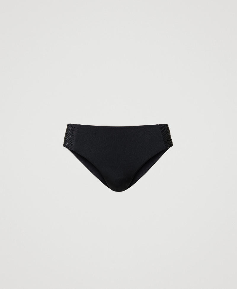 Bikini bottom with rhinestone mesh Woman, Black | TWINSET Milano