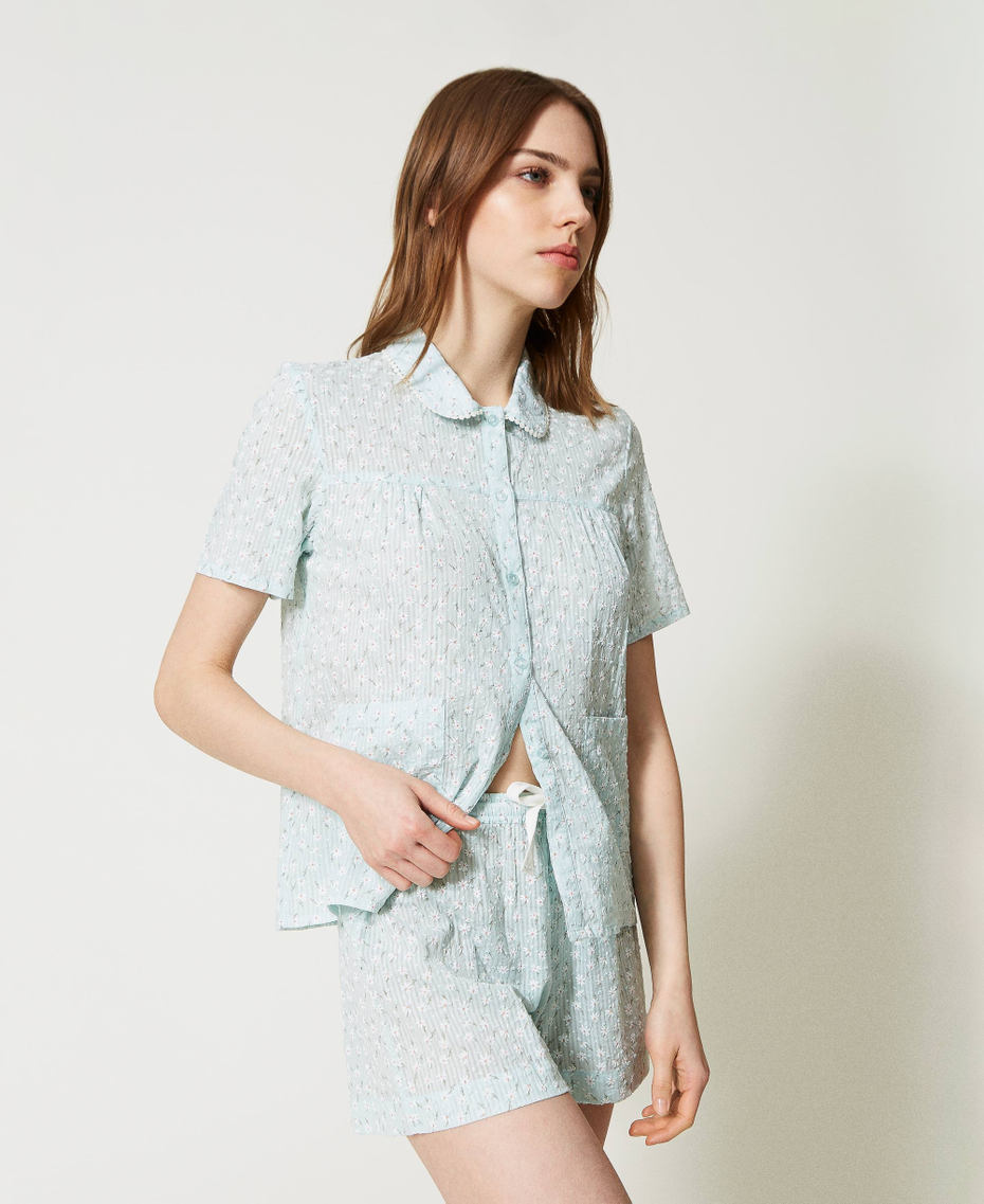 Short pyjamas with daisy print Woman, Light blue | TWINSET Milano