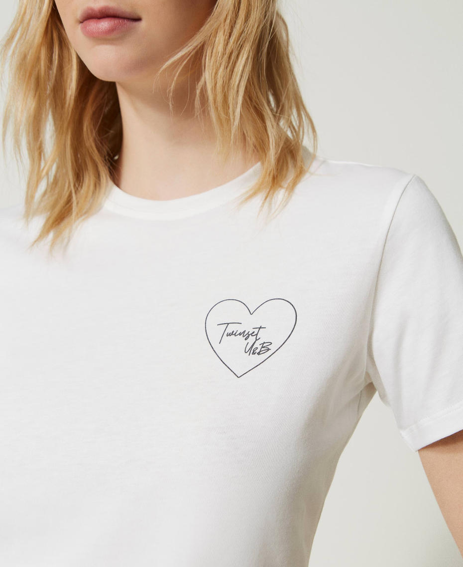 T-shirt with heart print and logo Woman, Pink | TWINSET Milano