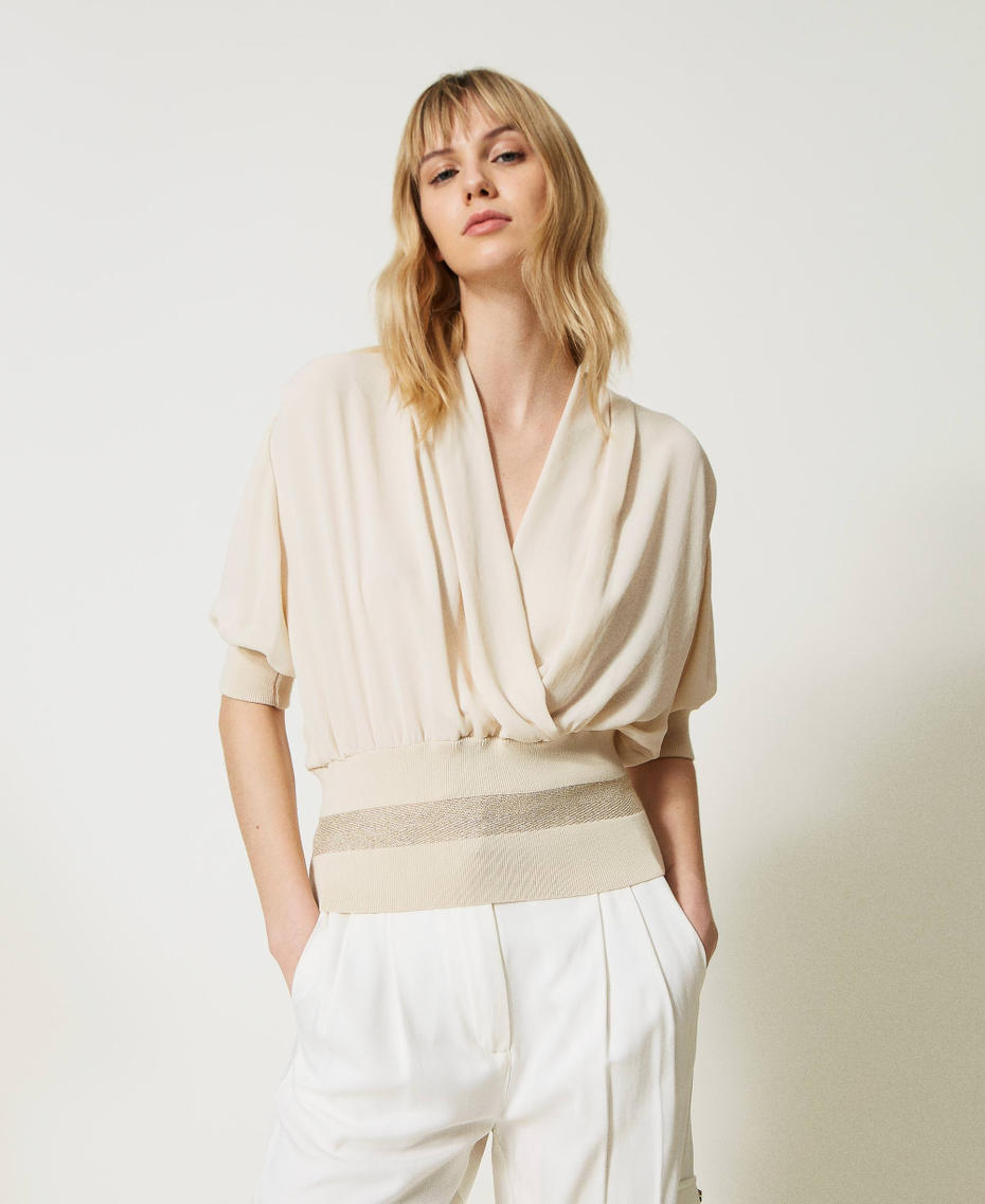 Bluse mit Bündchen aus Lurexstrick Frau, Beige | TWINSET Milano