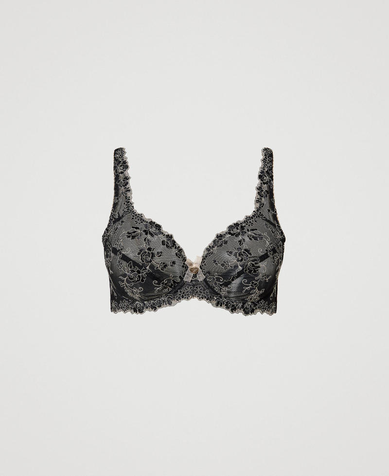 Sujetador con aros de tull bordado Mujer, Negro | TWINSET Milano
