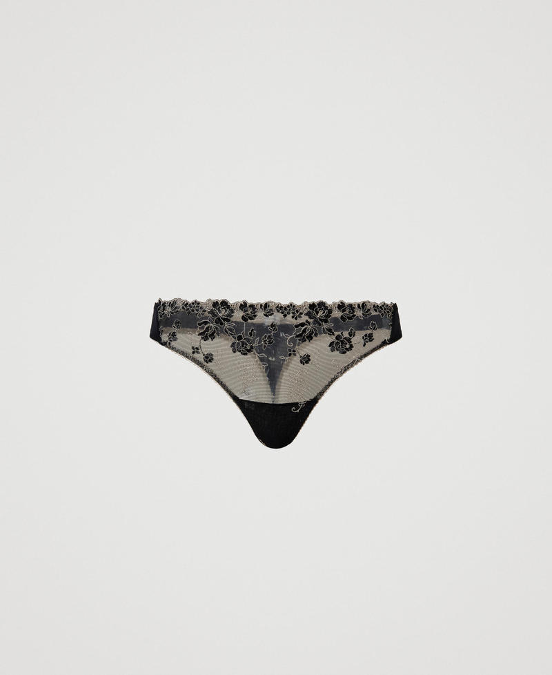String en tulle brodé Femme, Noir | TWINSET Milano