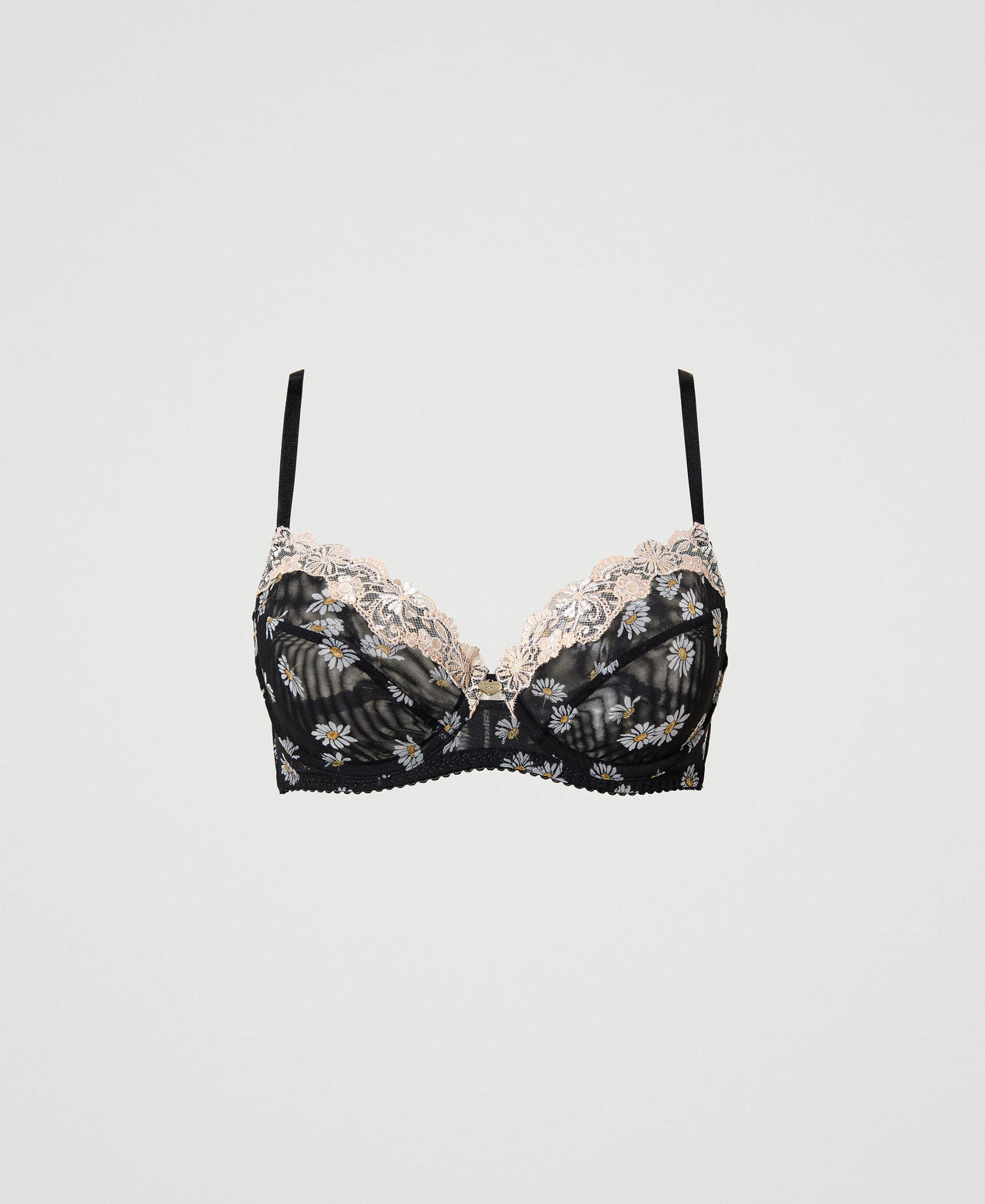 Underwire bra with daisy print Woman, Black | TWINSET Milano