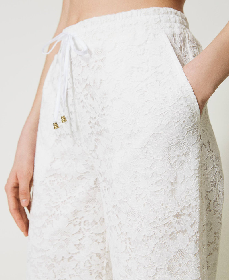 Cropped macramé lace trousers Woman, White | TWINSET Milano
