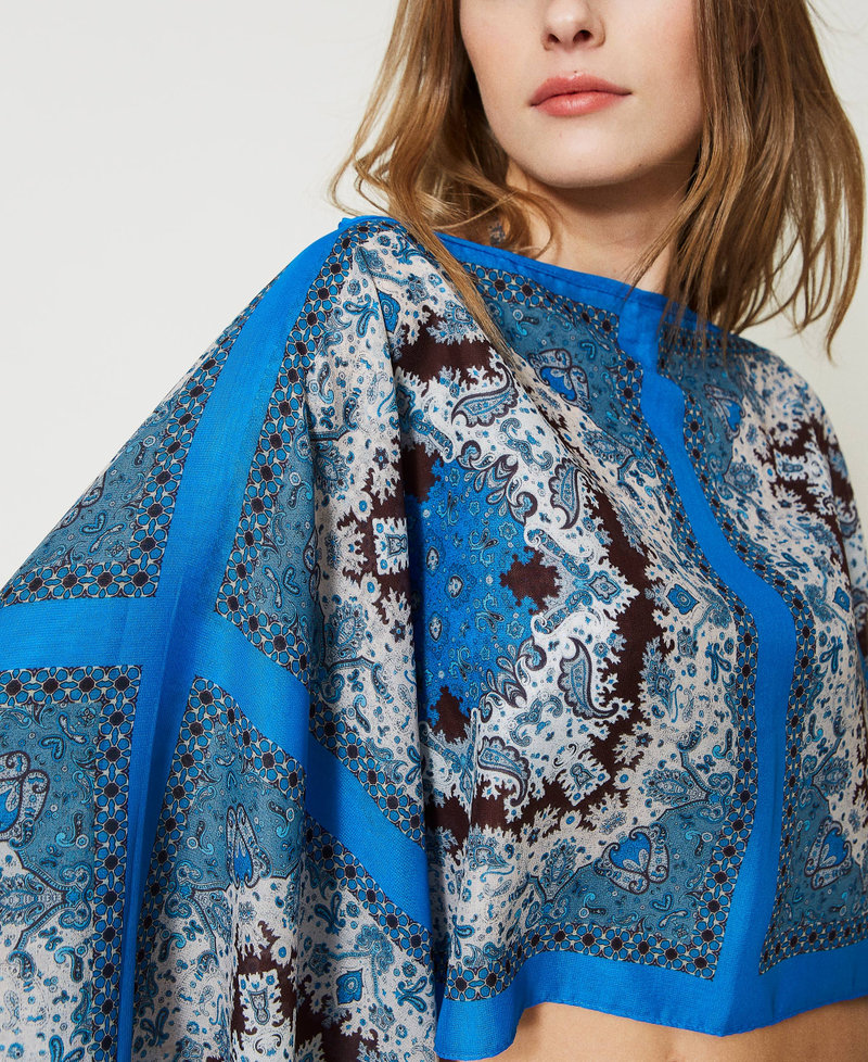 Poncho-foulard avec imprimé Femme, Bleu | TWINSET Milano