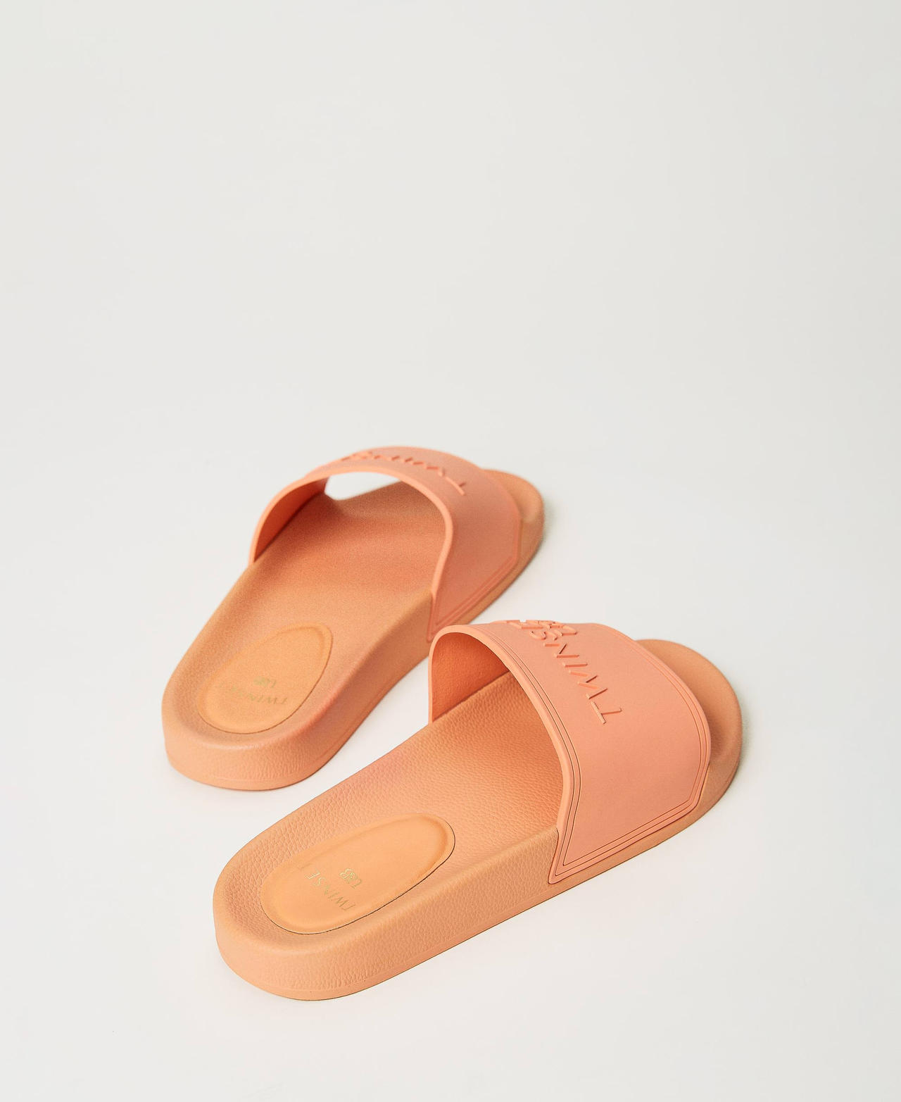 Slides with embossed logo Woman, Orange | TWINSET Milano