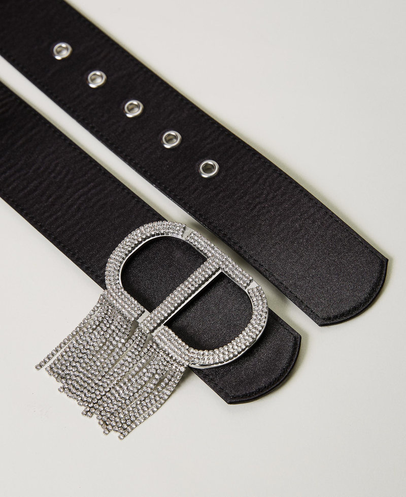 Satin belt with Oval T and fringes Woman, Black | TWINSET Milano
